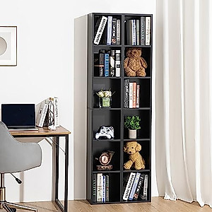 HOFFREE 6-Tier Narrow Bookcase Tall Wood Bookshelf Cabinet Cube Organizer Book Shelves Display Storage Shelves Rack for Small Spaces Home Office Living Room - Black
