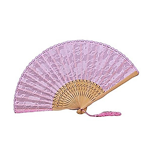 PHONME Decoration Folding Fan Chinese Folding Fan Lace Folding Handheld Fan Embroidered Hand Fan with Bamboo for Wedding Decoration Dancing Party Gift Elegant Hand Fan Vintage Style (Color : Red)