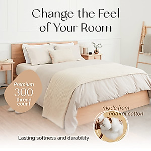 Five Looms 4 Piece Classic Percale Sheets Set, 100% Cotton with Deep Pocket 15”, Easy Care Luxury Hotel Quality Soft Cooling Sheets Set, Fitted Sheet, Flat Sheet and 2 Pillowcases, Queen, Buttercream