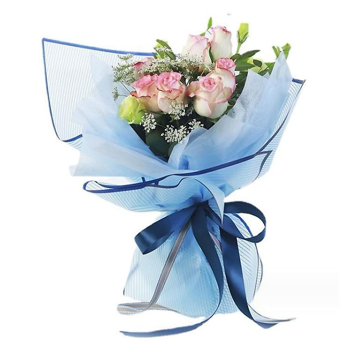 20 Pcs Blue border Flower Wrapping Paper,Waterproof Valentine's Day Bouquet Wrapping Paper 23x23Inch Used for DIY Crafts, Gift Packaging, Flower Shop Bouquet Packaging