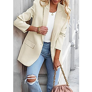 LCRRRN Womens Business Casual Loose Blazers Long Sleeve Pockets Work Professional Jacket Blazer Suit (L, Off White)