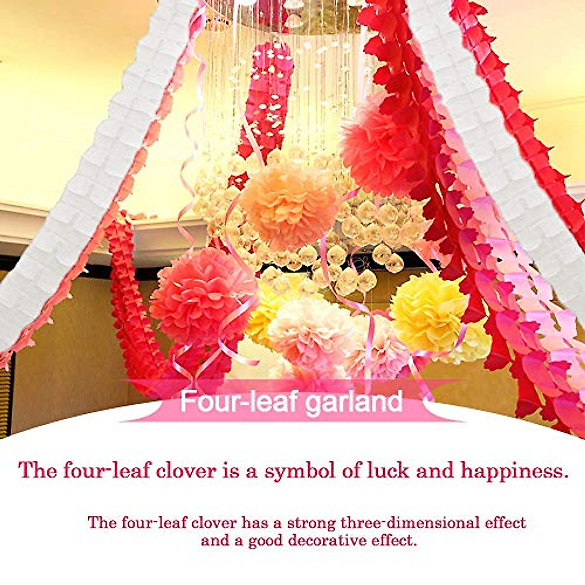 Reusable Party Streamers, MerryNine Four-Leaf Clover Paper Flower Garland for Party, Wedding Decoration, About 10 Feet/3M Each, Pack of 6 (Pure White)