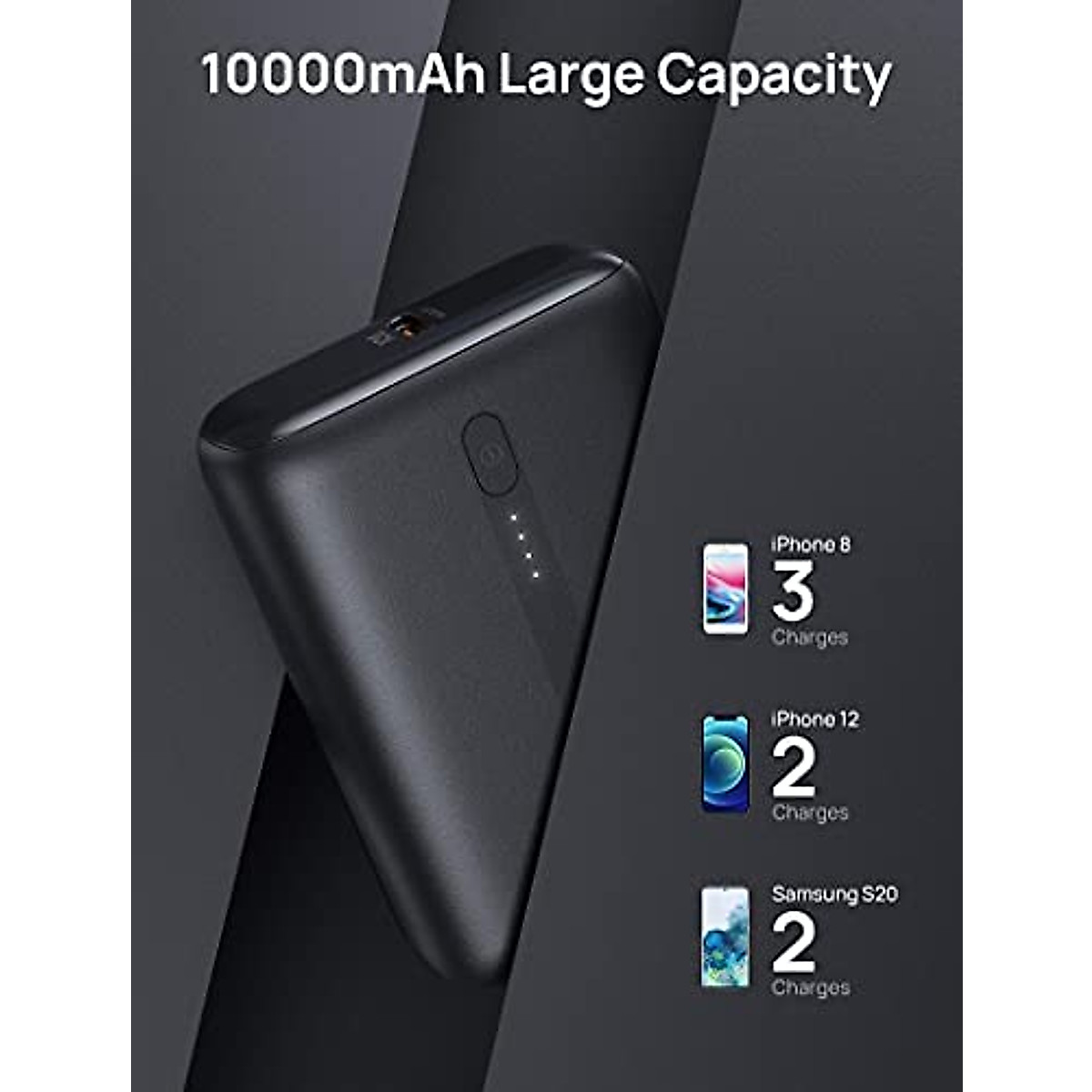 JSAUX Mini Portable Charger 10000mAh, 20W Small USB-C Power Bank Fast Charging PD3.0 QC4.0 Charge External Battery Pack Compatible with iPhone 14 13 12 Pro Max, Samsung Galaxy S22 S21 S20-Black