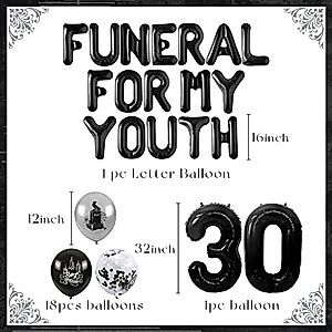 JeVenis Funeral for My Youth 30th Birthday Decoration Rip to My 20s Balloons Rip Twenties Balloons Gothic Birthday Decoration 30 Birthday Gift Death to My 20s Banner