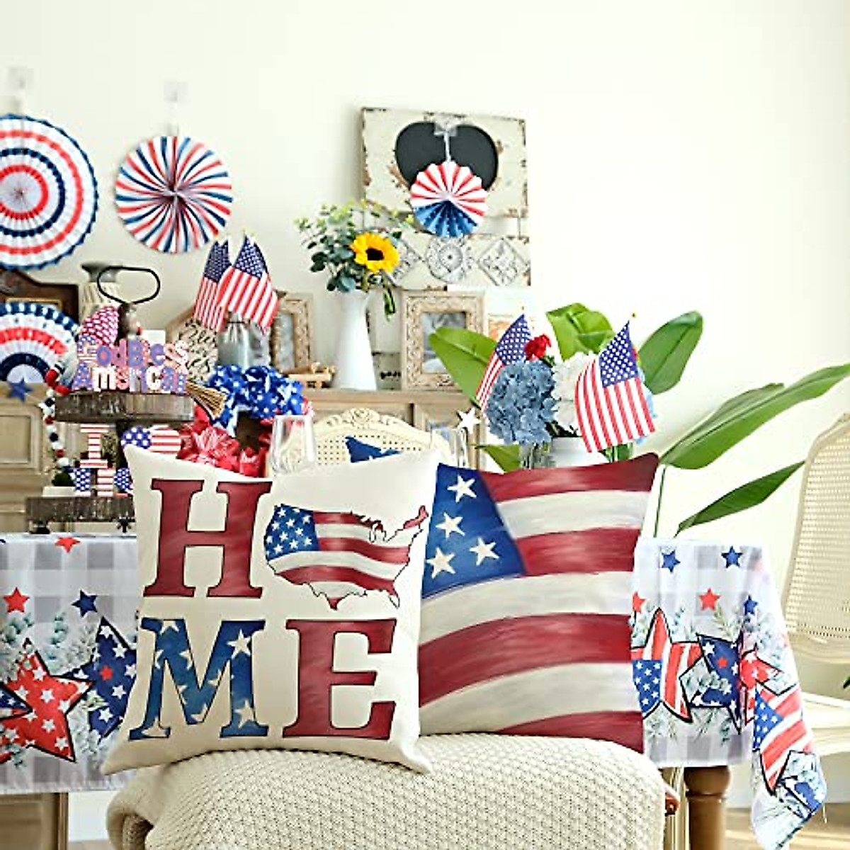 GEEORY 4th of July Decorations Pillow Covers 18x18 Set of 4 Memorial Day American Flag Stars and Stripes Patriotic Throw Pillow Covers Love America Pillows Case Independence Day Decor