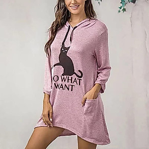 Gesaofa I Do What I Want Cat Graphic Hoodies for Women Irregular Hem 3/4 Sleeve Cat Ear Hooded Tunic Tops with Pockets Women Tunic with Cat Hoodies Tunic with Cat Ear Hoodies Cat Ears Pink Hoodies