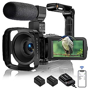 Camcorders Video Camera 4K, 48MP Ultra HD WiFi Vlogging Camera for YouTube, IR Night Vision 3.0" Touch Screen 16X Digital Video Recorder with Microphone, Stabilizer, Lens Hood, Remote,2 Batteries