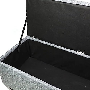 MoNiBloom 42 Inch Long Storage Ottoman for Bedroom, Contemporary Grey Linen Tufted Bench Footrest Foot Stool Upholstered Rectangular Ottoman with 40L Inner Space, 660 Lbs Capacity