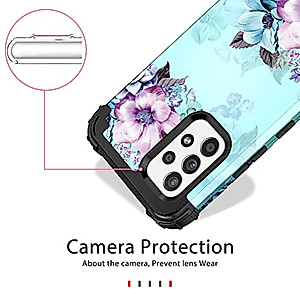 Casetego Compatible with Galaxy A53 5G Case,Floral Three Layer Heavy Duty Sturdy Shockproof Full Body Protective Cover Case for Samsung Galaxy A53 5G,Blue Flower