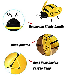 MACLARONX Metal Bumble Bee Yard Art Wall Decor, 4 Pcs 3D Iron Bumblebee for Whreath Rustic Fence Outdoor Garden Accents Sculpture Hanging Decorations Lawn Home Indoor Ornaments