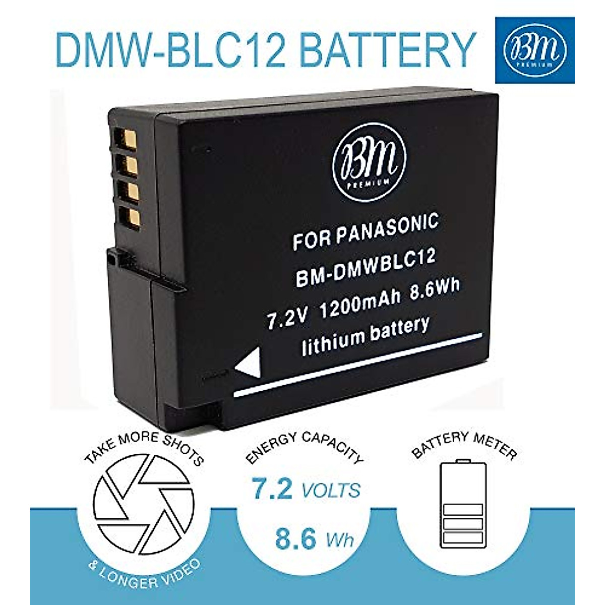 BM Premium 2 Pack of DMW-BLC12 Batteries and Dual Bay Charger for Panasonic Lumix DC-FZ1000 II DC-G95 DMC-G85 DMC-GH2 DMC-G5 DMC-G6 DMC-G7 DMC-GX8 DMC-FZ200 DMC-FZ300 DMC-FZ1000 DMC-FZ2500 Cameras