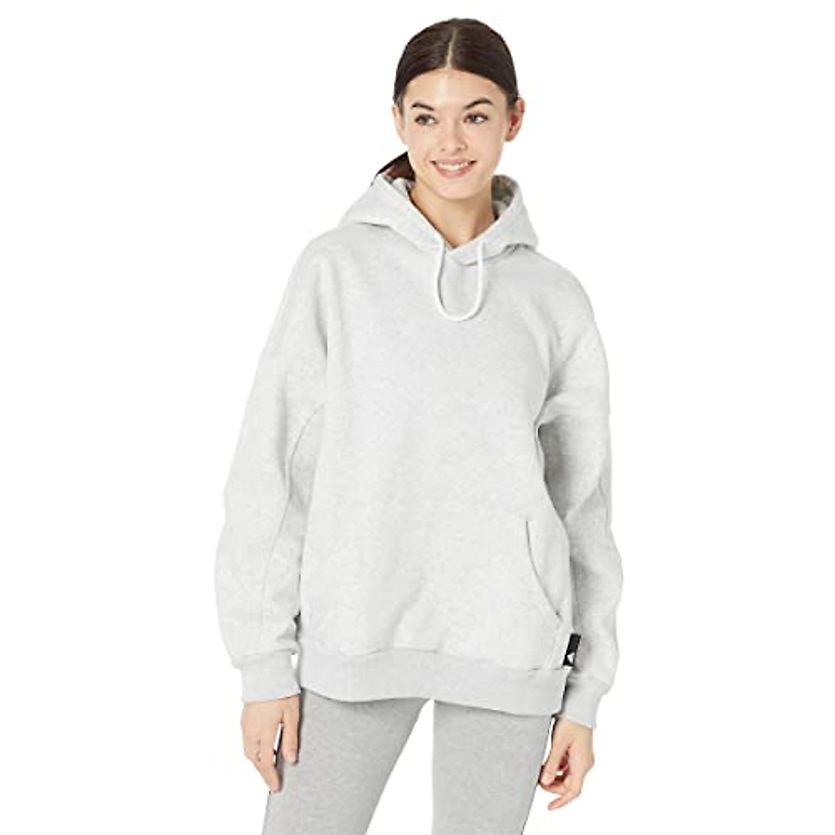 adidas Women's Studio Lounge Fleece Hoodie, Light Grey Heather, Medium