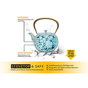 Tea Kettle, Toptier Japanese Cast Iron Tea Kettle for Stove Top, Stovetop Safe Teapot with Infusers for Loose Tea, 34 Ounce (1000 ml), Turquoise Melody
