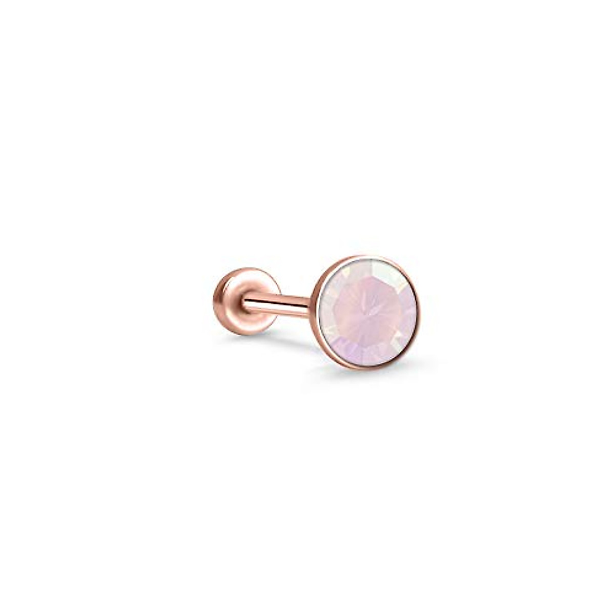 316 Stainless Steel Rose Gold-Tone Threadless Push Pin Nose Ring Labret Monroe Stud 4mm Glued Pink Faux Opal 16G