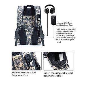 Camo Backpack, 40L Boys Backpack for School, Camouflage MOLLE Bookbag with USB Charging Port
