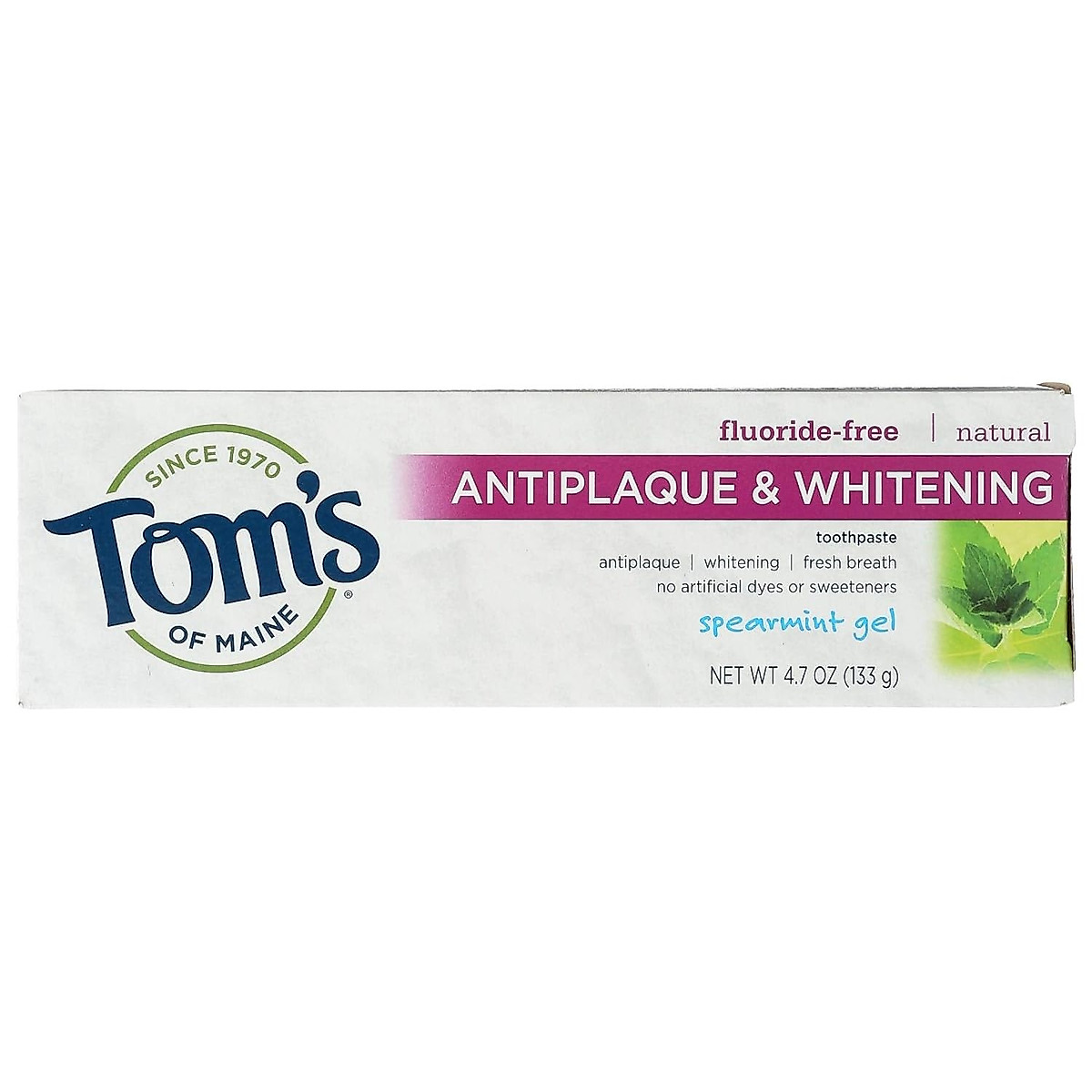 Tom's of Maine Antiplaque Plus Whitening Gel, Spearmint 4.7 oz (Pack of 4)