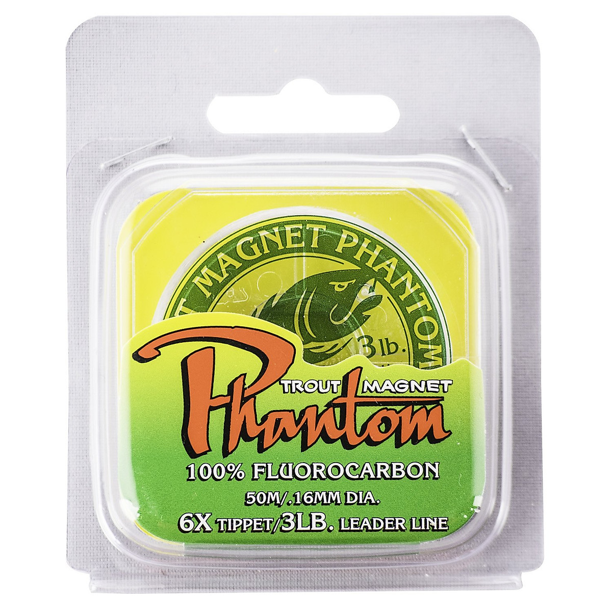 Trout Magnet Phantom 100% Fluorocarbon Fishing Leader Line, 50M (2lb, 3lb, 4lb Test), 3lb, 6X Tippet, (87480),Silver