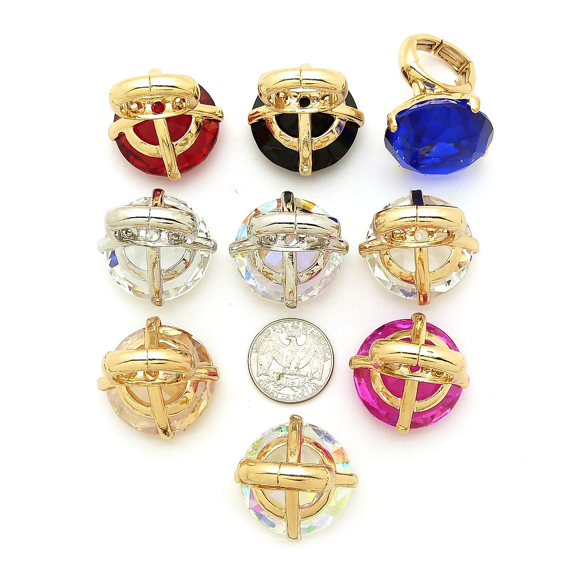 Fashion 21 Women's Extra Big Crystal Colorful Stone Stretch Ring (Silver Clear)