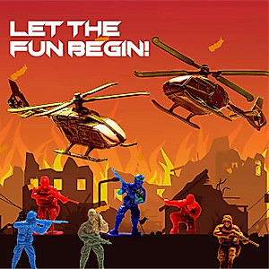 JaxoJoy 200-Piece Army Toys Set - Includes Army Men Action Figures, Military Vehicles, Helicopters, Tanks, Boats, Forts, Tents, and More - Durable Plastic Toy Soldiers for Boys, Army Playset for Kids