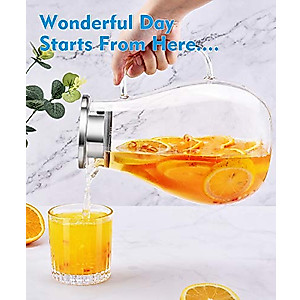 Glass Pitcher, veecom 80oz Water Pitcher with Lid, Large Glass Pitcher with Lid and Spout for Hot&Cold Beverage, Juice, Iced Tea Pitcher for Fridge, Borosilicate Glass Carafe/Jug with Brush