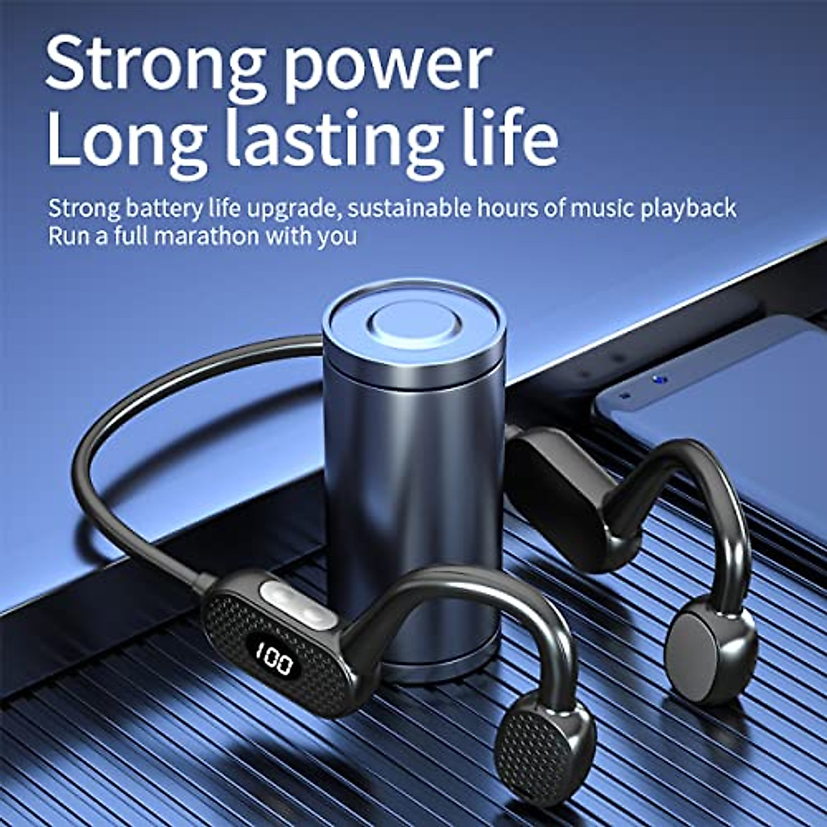 lecoo Bone Conduction Headphones,Open-Ear Bluetooth IPX5 Waterproof Sports Headsets,Gaming Bluetooth Earphone with Digital Power Display,Suitable for Swimming,Running (Black)