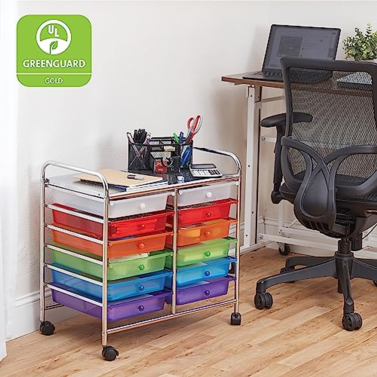 ECR4Kids 12-Drawer Mobile Organizer, Storage Cart, Assorted