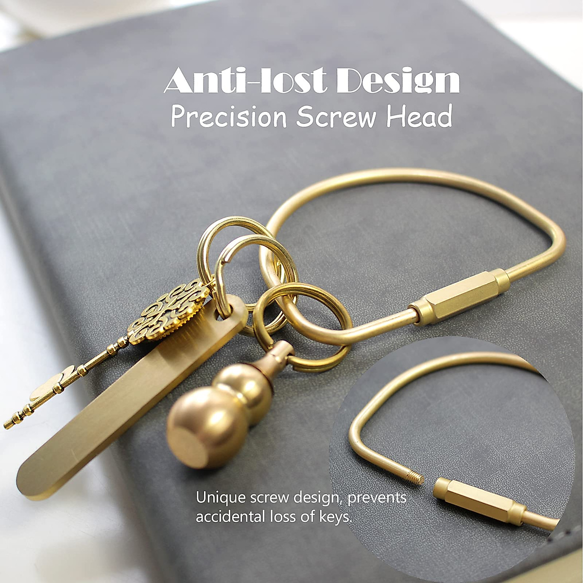 CMVFYL 3PCS Brass Screw Lock Keychain-Simple Style Heavy Duty Car Key Organizer, Universal Key Fob Holder for Men Women, Gold