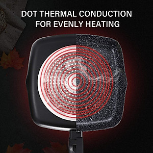 KOCH SYSTEME CS 9.5 Inch Nonstick Grill Pan for Stove Tops, Marble Coating Square Grill Skillet with Lid, Fry Pan Compatible with all Stoves, Ultimate Nonstick Skillet with Bakelite Handle, Toxic-Free