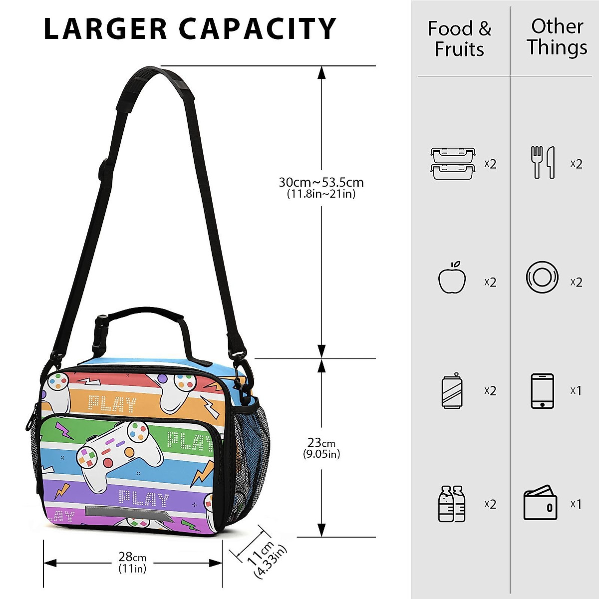 VIGTRO Game Controller Console Lunch Bag, Insulated Leakproof Lunch Box with Adjustable Shoulder Strap, Joystick Gamepad Reusable Cooler Tote Bag for Work,Office,Picnic,Travel