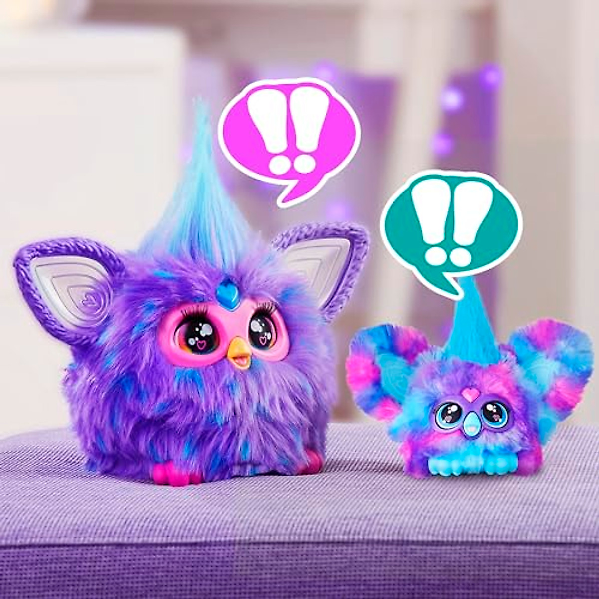 Furby Furblets Luv-Lee Mini Friend, K-Pop Music, Speaks Only Furbish, Electronic Plush Toys for Girls & Boys, Interactive Pets, Purple & Blue, Easter Basket Stuffers, 6+