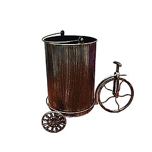 PIPONS Garbage Bin for Bathroom Metal Trash Can Retro Bicycle Styling Waste Storage Bins for Bathroom Bedroom Home Office Kitchen Trash Can Wastebasket (Color : Copper, Size : 20x30x40cm)