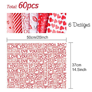 CHRORINE 60 Sheets Valentines Tissue Paper 6 Designs Gift Wrapping Paper for Valentine's Day, Wedding Party Crafts Decor