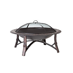 Fire Sense 60857 Fire Pit Roman Brushed Painted Steel Legs Wood Burning Lightweight Portable Patio Outdoor Firepit Backyard Fireplace Included Screen Lift Tool - 35"