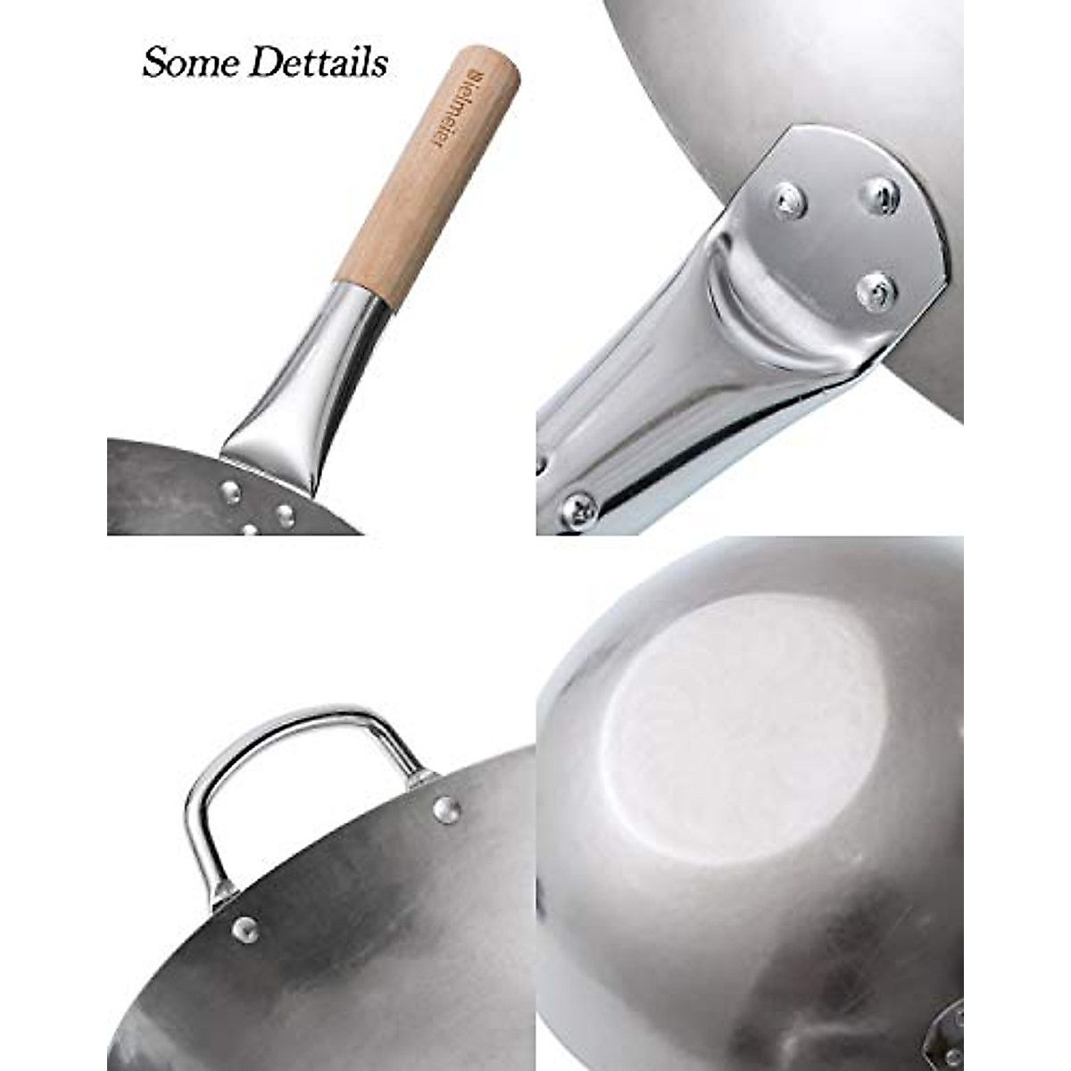 Bielmeier 14 Inch Carbon Steel Wok with Wok Ring,Woks and Stir Fry Pans with Sponge, Round Bottom Wok pan for Home and Professional Cooking…