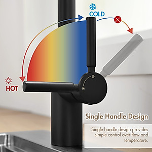 OUEN Matte Blcak Bar Faucet with Pull Down Sprayer for Single Sink,Bar Brass Faucet One Hole for RV Campers Sink Small Faucet with cUPC Supply Hose