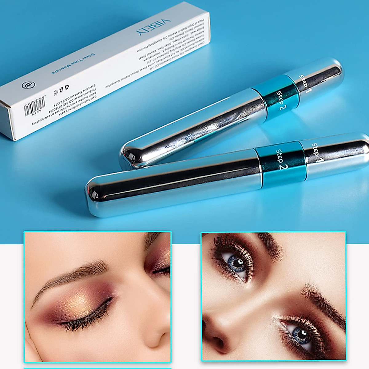 Vibely Mascara 5x Longer Waterproof, 2 in 1 4D Silk Fiber Lash Mascara, Lash Cosmetics Vibely Mascara 5x Longer Washable, Long-lasting Thrive Black Mascara for Natural Lengthening and Thickening (3pcs)