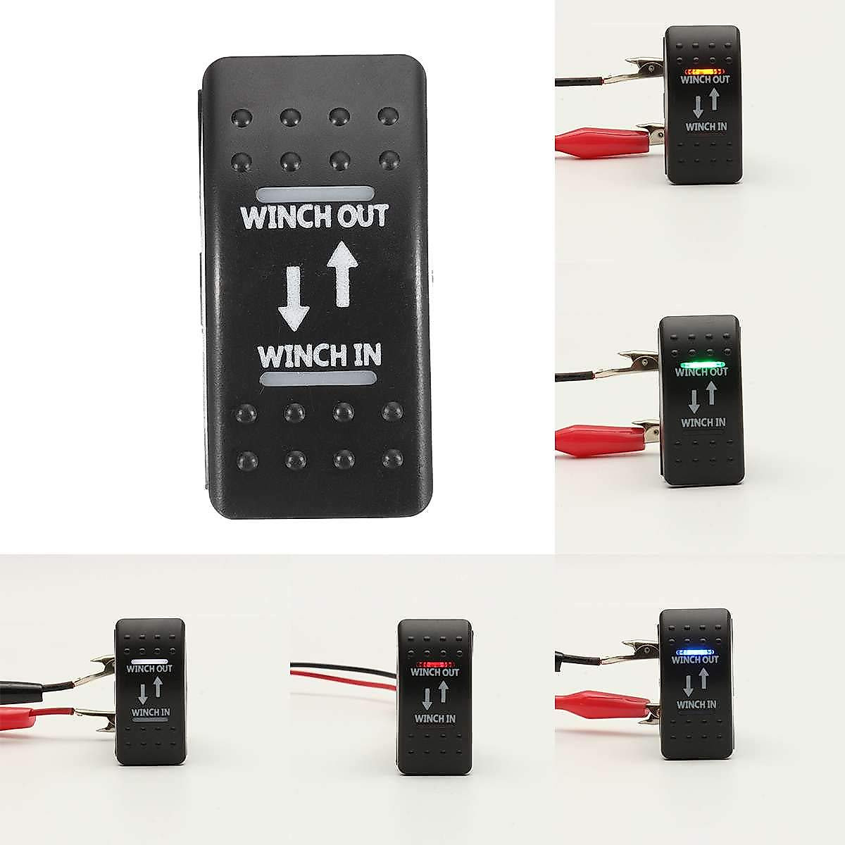 Fincos 12V 20A Winch in Winch Out (ON)-Off-(ON) Rocker Switch Momentary LED 7-Pin - (Color: Red)