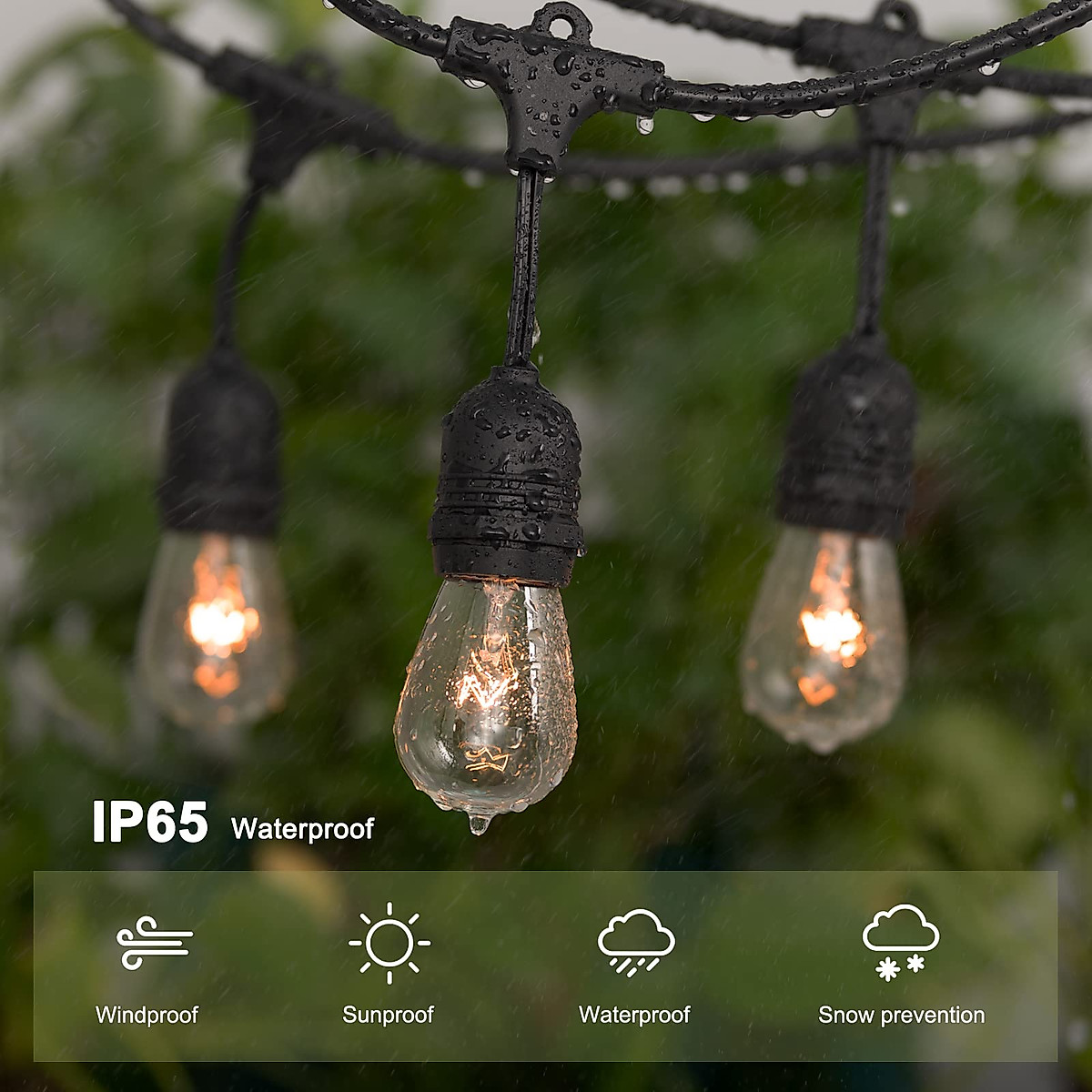 ZOXJOY Outdoor String Lights Weatherproof Strand Edison 15+1 Bulbs, 50FT UL Listed Heavy Duty Decorative Café Market Patio Lights for Bistro Garden Porch