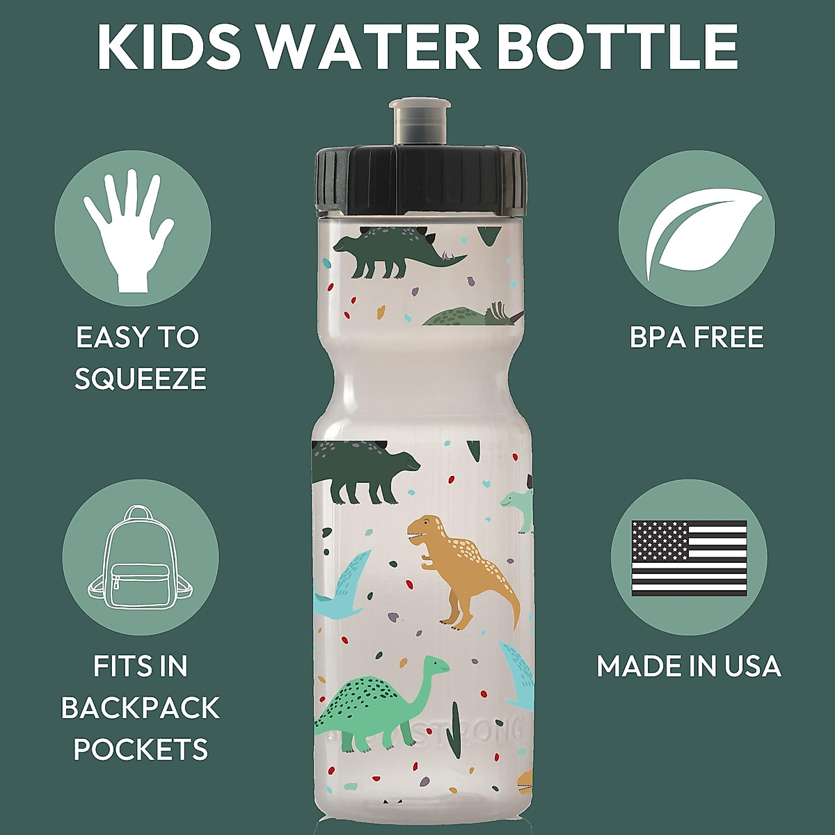 50 Strong Kids Water Bottle | 22 oz. BPA- Free Sports Squeeze Water Bottles with Pull Top Cap |Perfect Water Bottle for School | Reusable & Durable for Boys & Girls | Made in USA