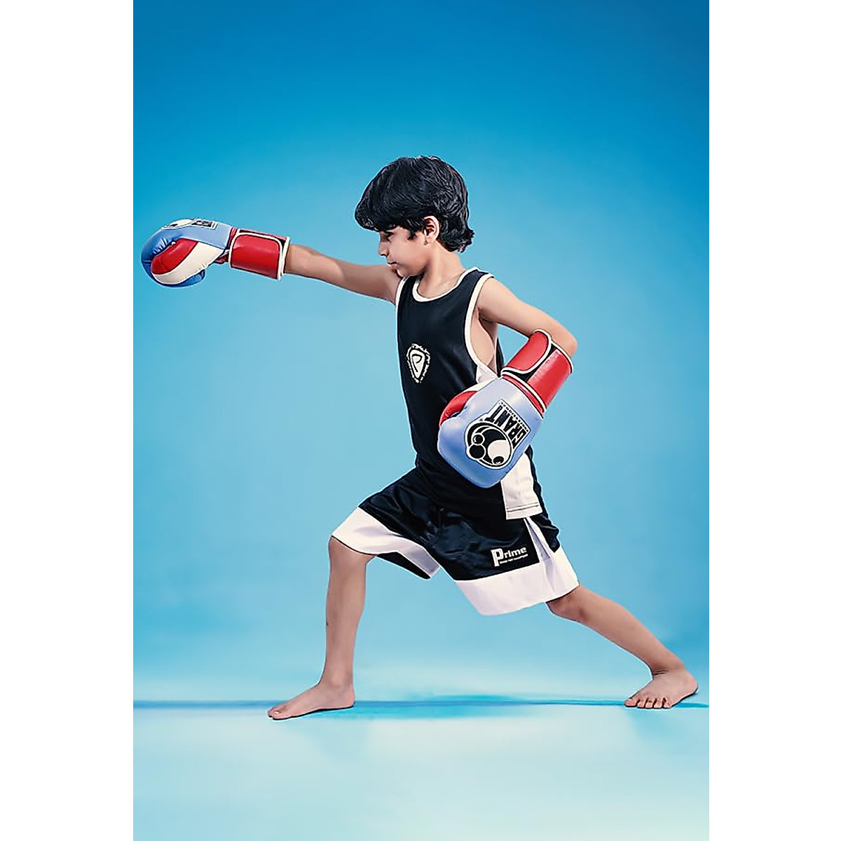 Prime Sports Kids Boxing Uniform Set Top & Shorts 2 Pcs Top and shorts Boxing Clothes for Kids Boys/Girls Satin Fabric For 03 to 14 Years(7-8 Years, Black)