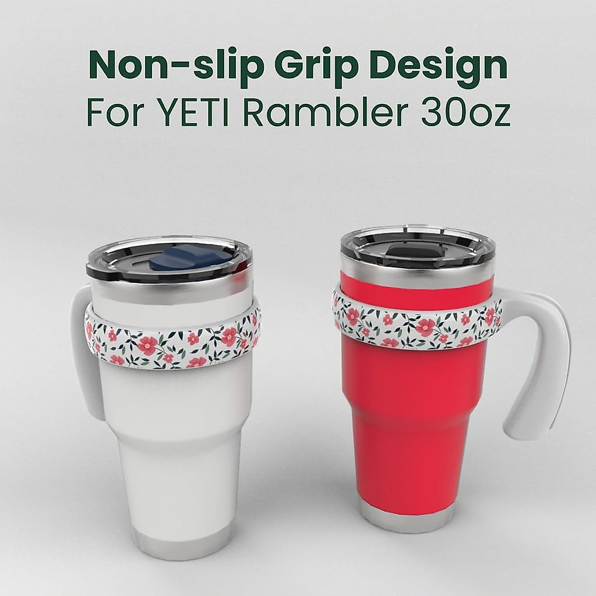 for YETI Handle 30 oz Tumbler, Compatible for YETI 30 oz Tumbler Handle and YETI Cup Holder, Handle for YETI 30 oz Tumbler with Anti-Scratch Pink Floral Design for Girls Woman, White, 1 Pack