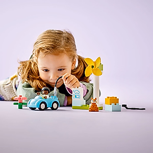 LEGO DUPLO Town Wind Turbine and Electric Car 10985 Early Development Building Toy, includes Charging Station for Pretend Play, Great Gift for Toddler Boys and Girls Ages 2 Years Old and Up