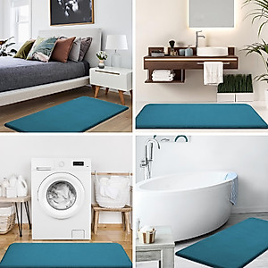 smiry Memory Foam Bath Mat, Extra Soft Absorbent Bathroom Rugs Non Slip Bath Rug Runner for Shower Bathroom Floors, 24" x 16", Peacock Blue