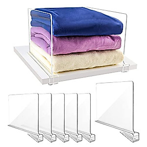 MOVNO Shelf Dividers for Closet Organization 6 Pack, Acrylic Shelf Dividers Separator, Clear Closet Dividers, Adjustable Plastic Shelve Divider for Bedroom, Kitchen, Office, Cabinets, Bathroom