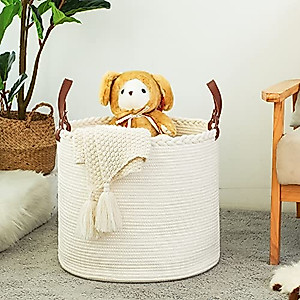KAKAMAY Woven Baskets for Storage,Large Cotton Rope Basket Woven Baby Laundry Hamper,Collapsible Laundry Basket, Blanket Basket for Organizing Living Room,Nursery,Clothes,Toy chest (Black)