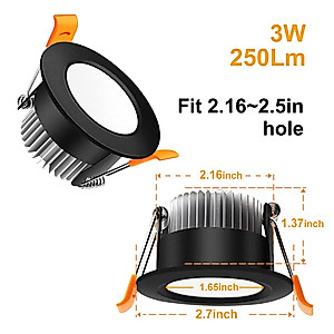 2 inch LED Recessed Lighting Dimmable Downlight, 3W(35W Equivalent), 3000K Warm White, Black LED Recessed Light with LED Driver (8 Pack)