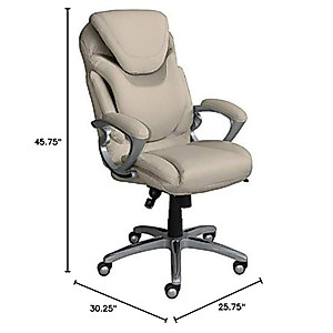 Serta AIR Health and Wellness Executive Office Chair, High Back Big and Tall Ergonomic for Lumber Support Task Swivel, Bonded Leather, Comfortable Cream