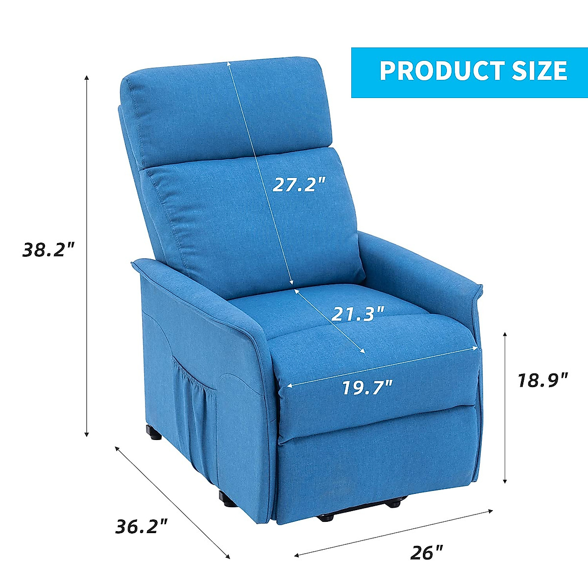 MELLCOM Power Lift Recliner Chair Sofa for Elderly with Massage and Heat, Fabric Electric Massage Recliner with Side Pocket and Wired Remote Control, Linen Blue