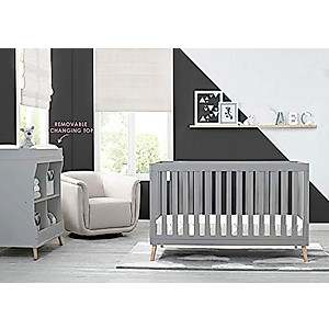 Delta Children Essex 4-in-1 Convertible Baby Crib, Grey with Natural Legs + Delta Children Twinkle Galaxy Dual Sided Recycled Fiber Core Crib and Toddler Mattress (Bundle)
