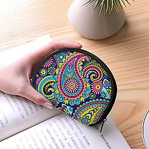 IBILIU Small Coin Purse Navy And Blush Fabric By The Yard Old Fashioned Eastern Floral Paisley Motif Vintage Mini Wallet Coin Pouch Change Purse For Women Men